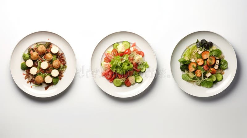 Three Plates Showcasing Various Types of Food, Suitable for Food Blogs ...