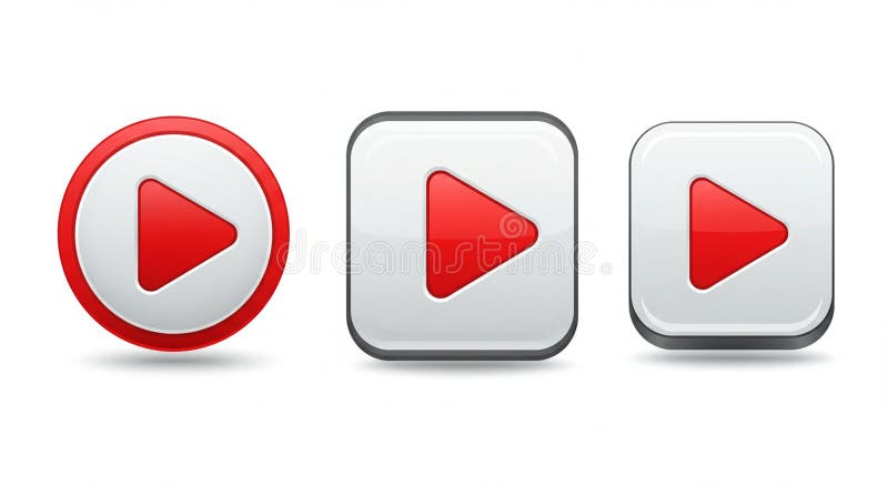 Three Play Button Icons with Red Triangles are Depicted, Each in ...