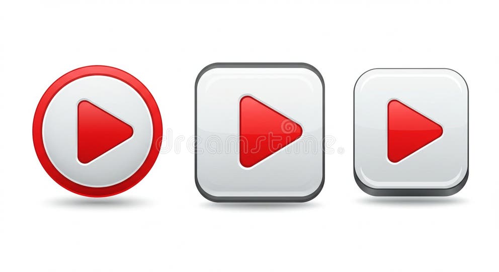 Three Play Button Icons with Red Triangles are Depicted, Each in ...