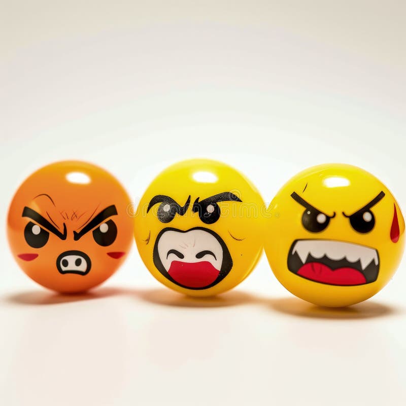 Three Playful Balls with Expressive Angry Faces Stock Image - Image of ...