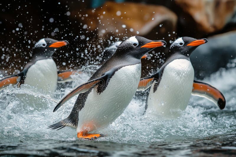Penguins Swimming Joyfully in Clear Water at an Aquarium during ...