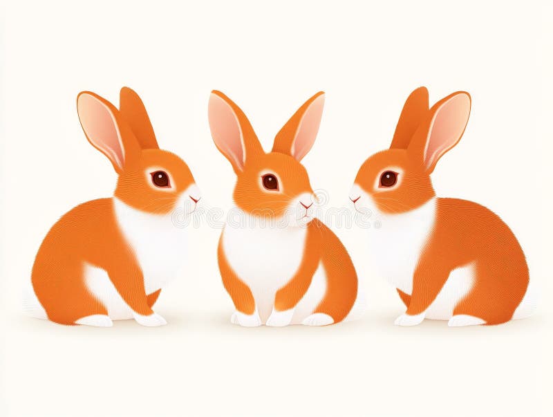 Three Playful Red Rabbits Standing on a White Background Captured in a ...