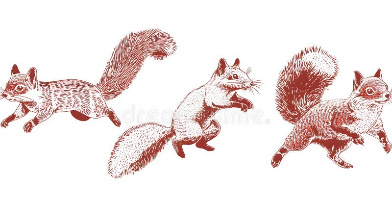 Three Playful Squirrels in Dynamic Poses Stock Illustration ...