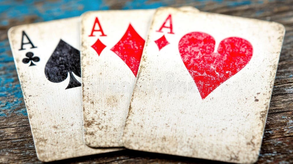 Three Aces of Spades, Diamonds, and Hearts on Rustic Wood Stock ...