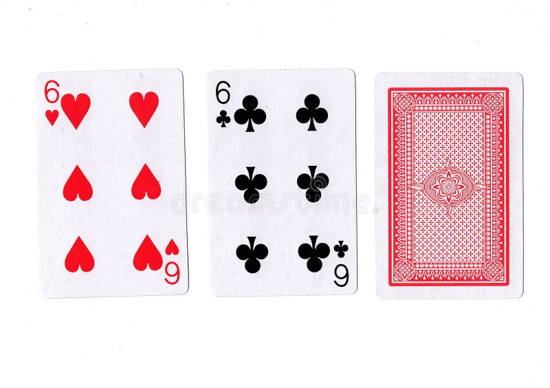 Three Playing Cards with a Pair of Sixes Revealed. Stock Illustration ...