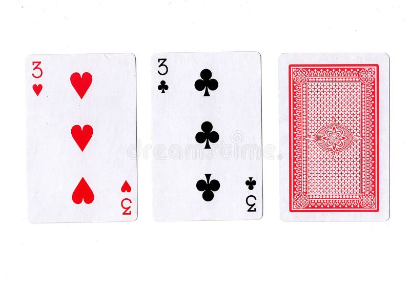 Three Playing Cards with a Pair of Threes Revealed. Stock Illustration ...