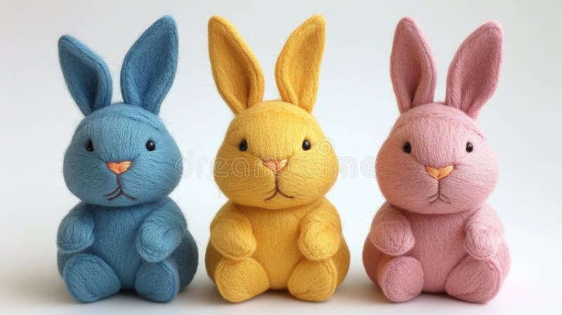 Three Plush Rabbits in Pastel Colors Stock Illustration - Illustration ...