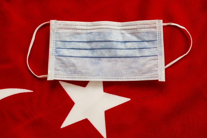Three Ply Structure,single Use Hygenic Face Mask on Turkish Flag. Stock ...