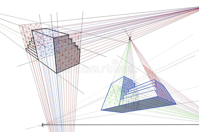 Building a Cube in Linear Perspective. One Point Perspective Stock ...