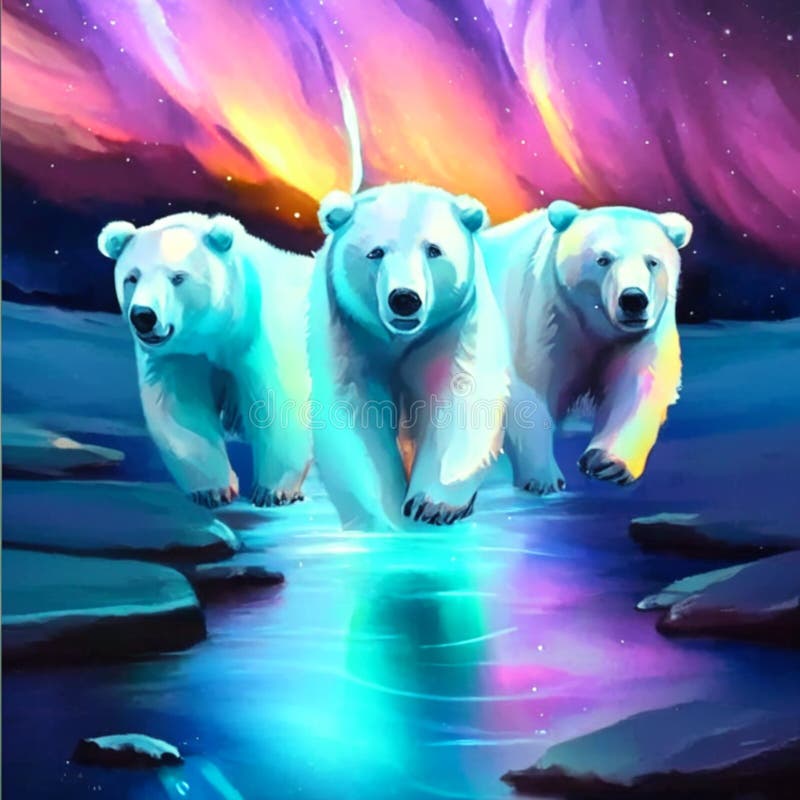 Three Polar Bears on the Background of the Night Sky. Vector ... Three Polar Bears on the Background of the Night Sky. Vector ...