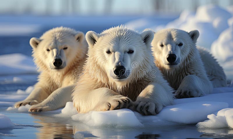 Three Polar Bears Sitting on Ice Stock Image - Image of wild, circle ...