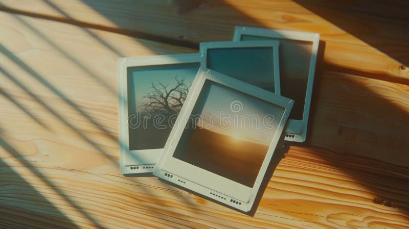 Three Polaroid Pictures Arranged Neatly on a Wooden Table, Suitable for ...