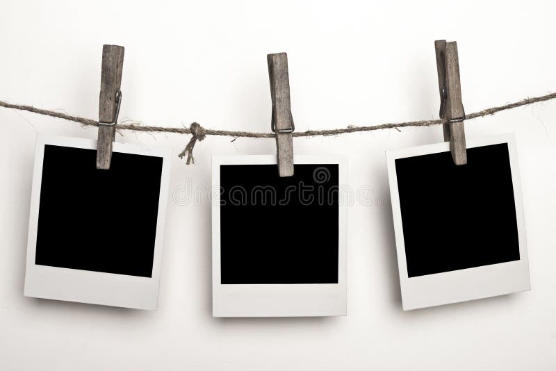 Three Polaroids Hanging with Blue Sky Stock Photo - Image of four ...