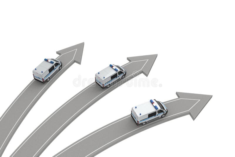 Three Police Car Go in Different Directions Stock Illustration ...