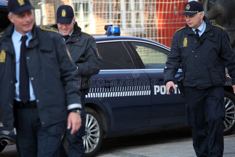 Three Police Men and Car in Action Editorial Stock Image - Image of ...