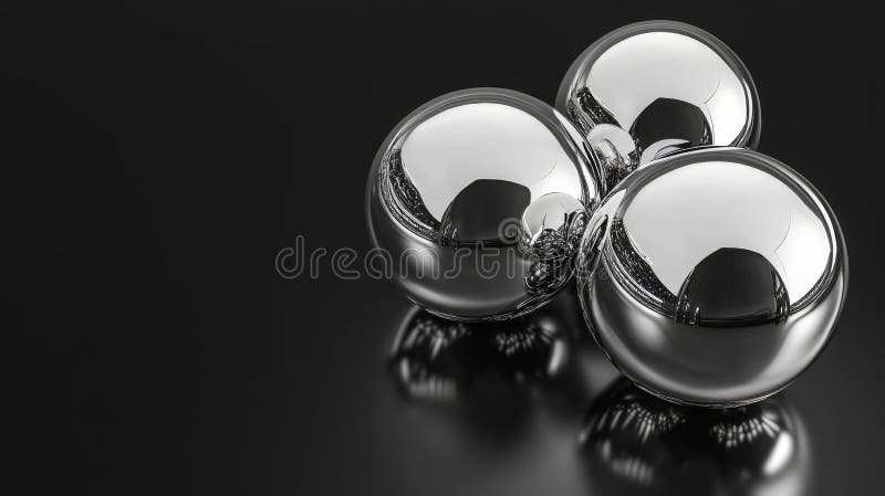 Three Polished Chrome Spheres Resting on Black Surface Stock ...