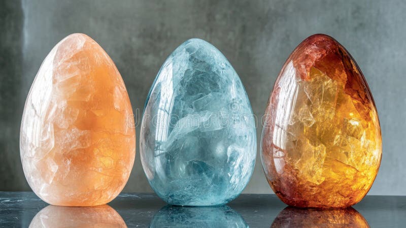 Three Polished Crystal Eggs Displayed Together Stock Image - Image of ...