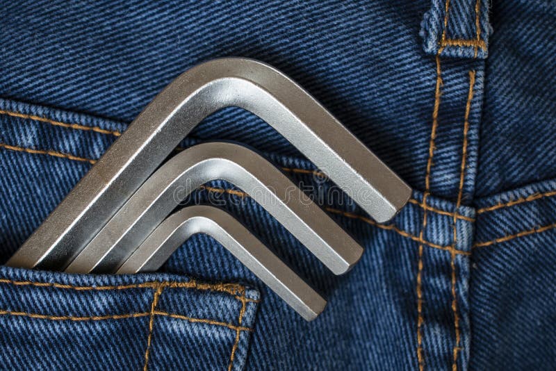 Three Polyhedral Keys in the Back Pocket of His Blue Trousers Stock ...