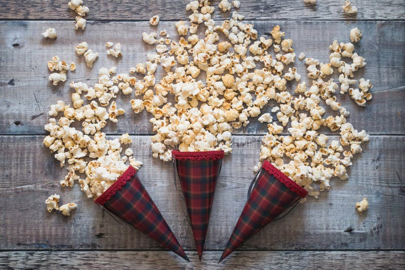 Three Popcorn on a Bright Blue Background, Design Concept Stock Image ...