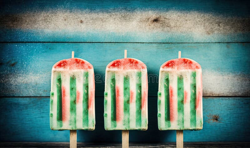 Three Popsicles with Watermelon and Green and Red Stripes Stock ...