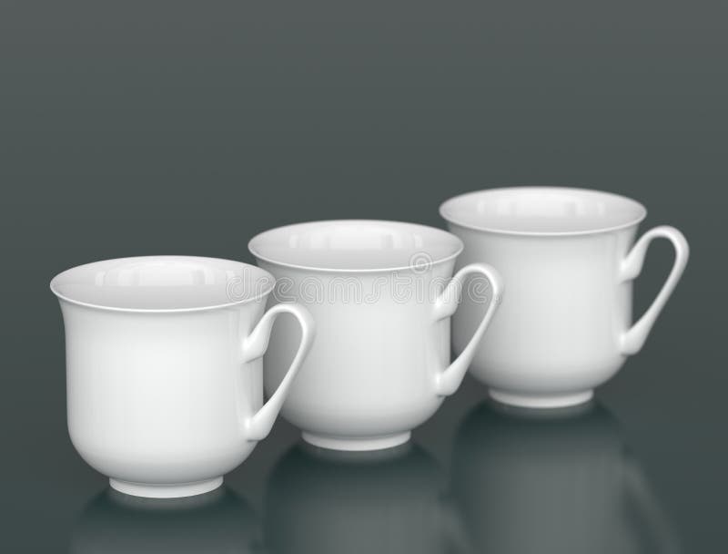 Three Porcelain Cups in Row with DOF Stock Illustration - Illustration ...