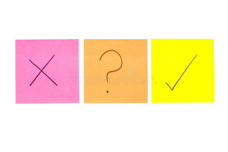 Three Post Its on White Background with a Question Mark Stock Photo ...