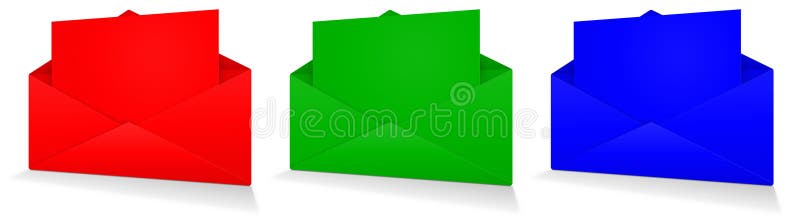 Three Postal Envelope Blank Template Red, Green and Blue (RGB) for ...