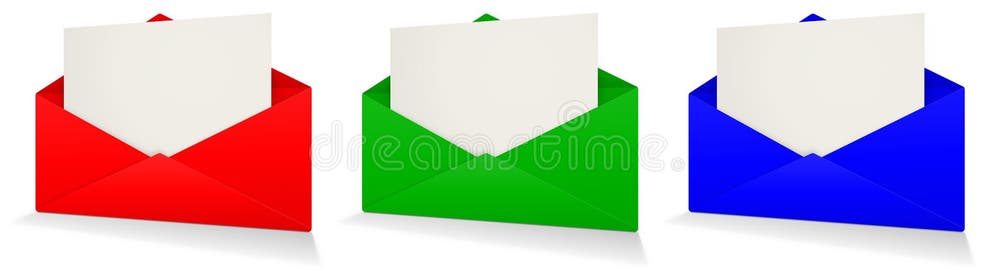 Three Postal Envelope Blank Template Red, Green and Blue (RGB) for ...