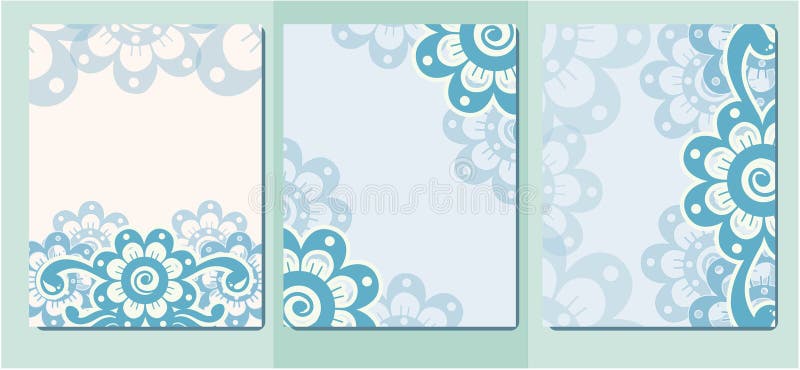 Three Poster Designs, Paper with Blue and White Flowers Arranged in a ...