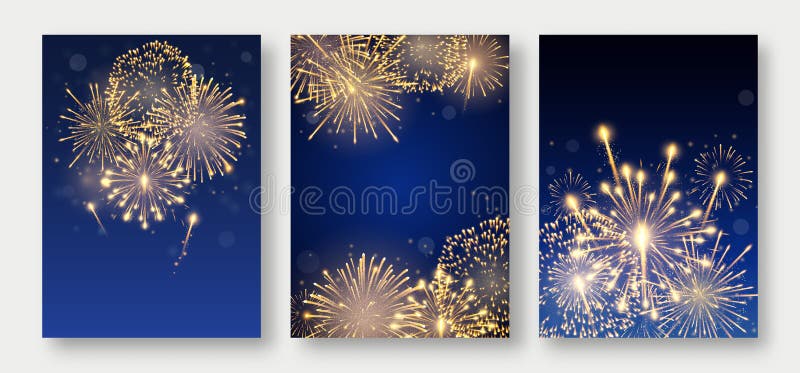 Three Posters with Fireworks Bursting in Various Shapes. Firework ...
