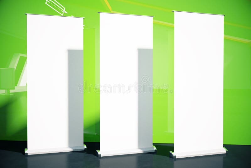 Three Posters on Green Wall Stock Illustration - Illustration of indoor ...