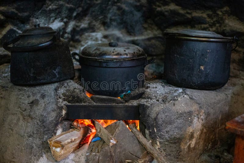 Three Pots in Peruvian Kitchen Stock Photo - Image of vintage, iron ...