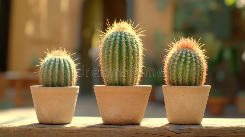 Three Potted Cacti stock photo. Image of succulents - 362029780