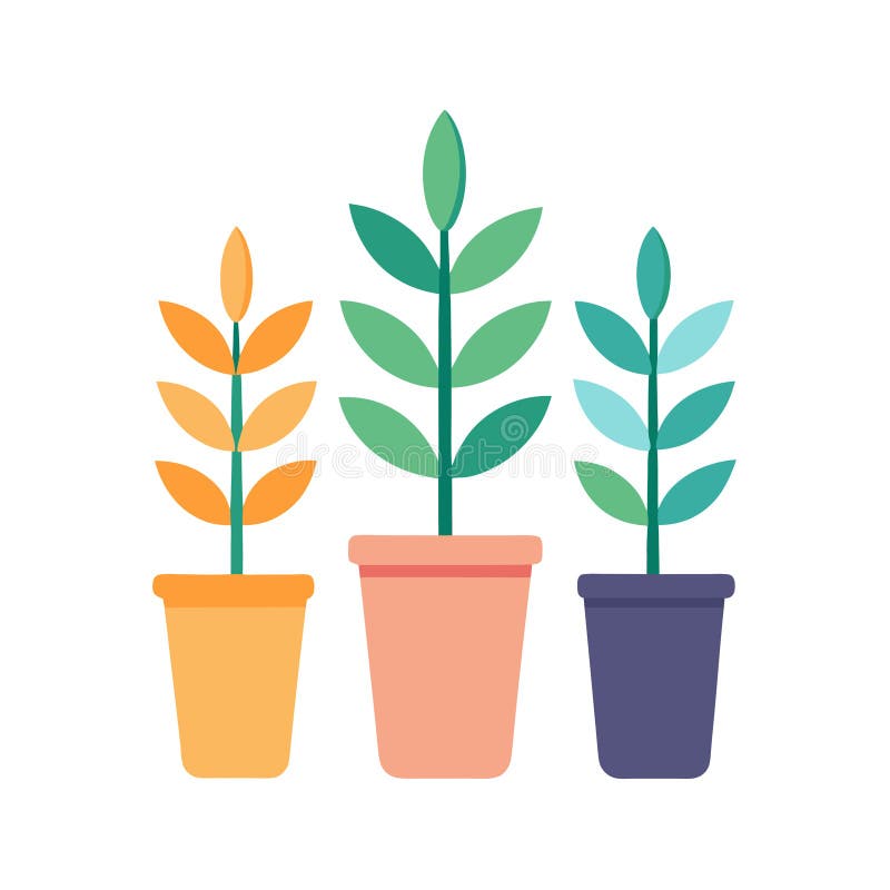 Three Potted Plants with Colorful Leaves in a Flat Design Against a ...