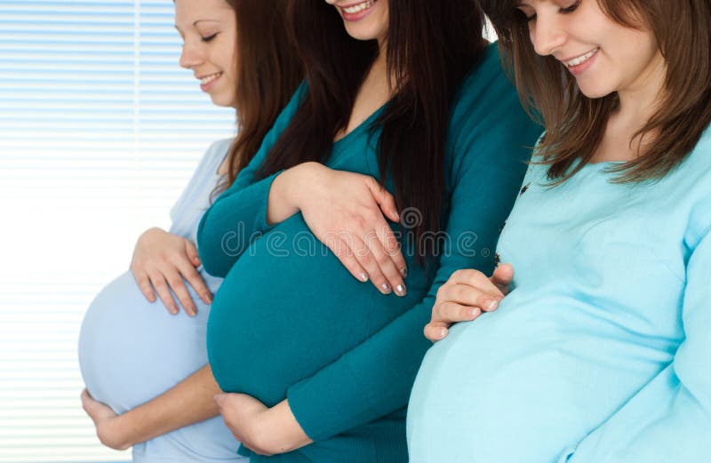 Three Pregnant Girl are Beautiful Stock Photo - Image of abdomen ...
