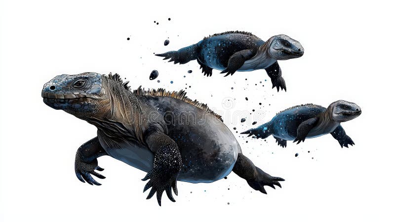 Three Prehistoric Creatures in Dynamic Motion Showcasing Their Unique ...