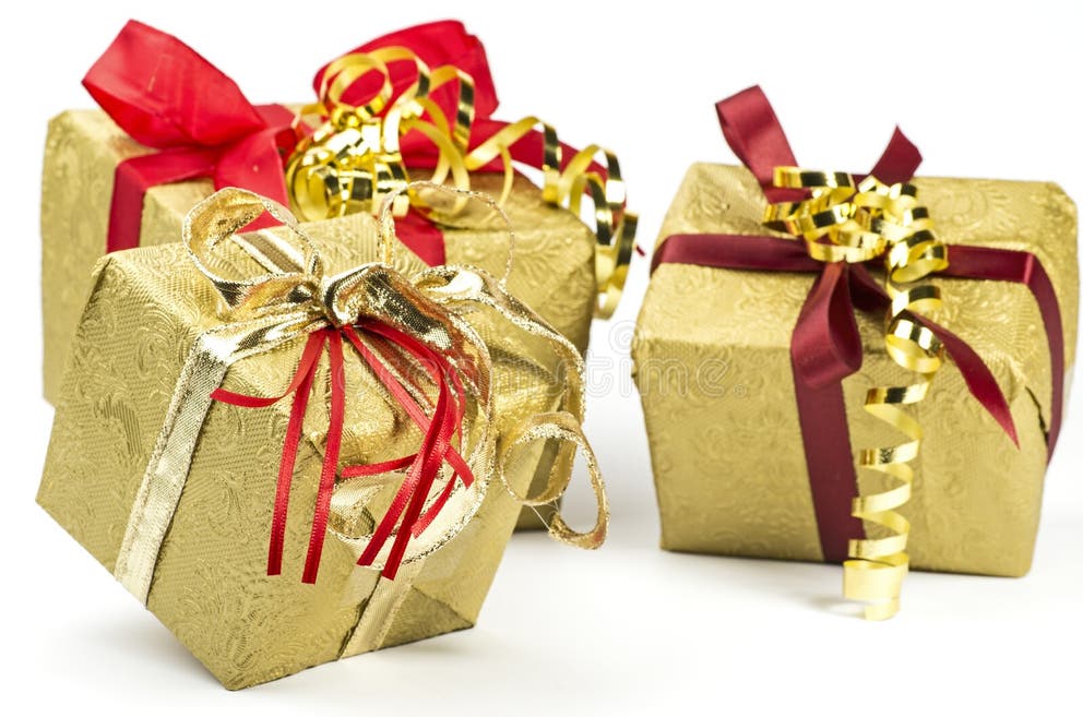 Three present parcels stock photo. Image of present, golden - 27727378