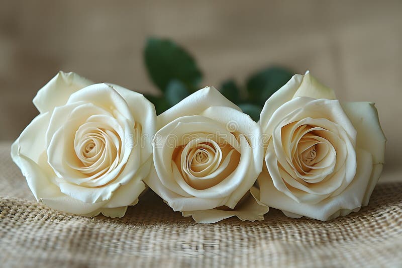 Elegant Trio of White Roses on Burlap for Romantic Floral Decor ...