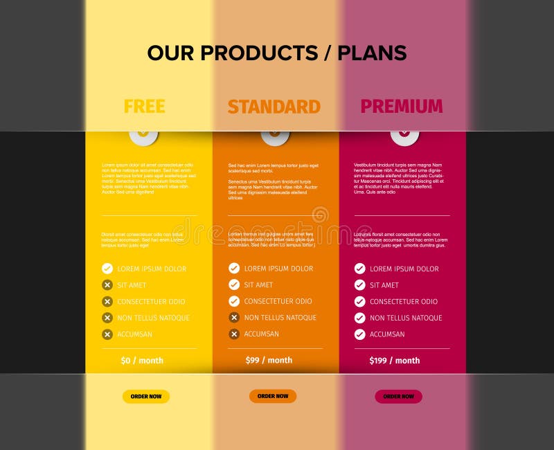 Three Products Cards Features Dark Transparent Schema Template with ...