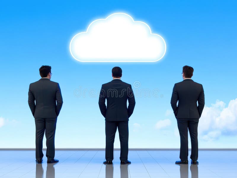 Three Professional Men in Suits Engaged in Discussion about Cloud ...
