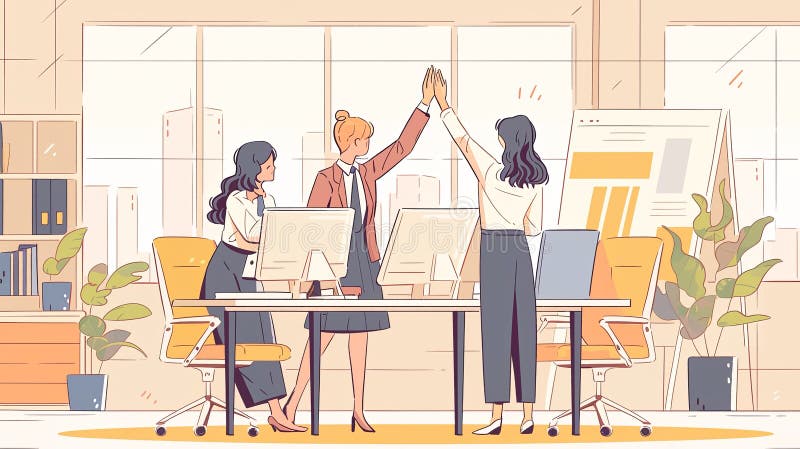 Businesswomen Collaborating and Celebrating Success in a Modern Office ...