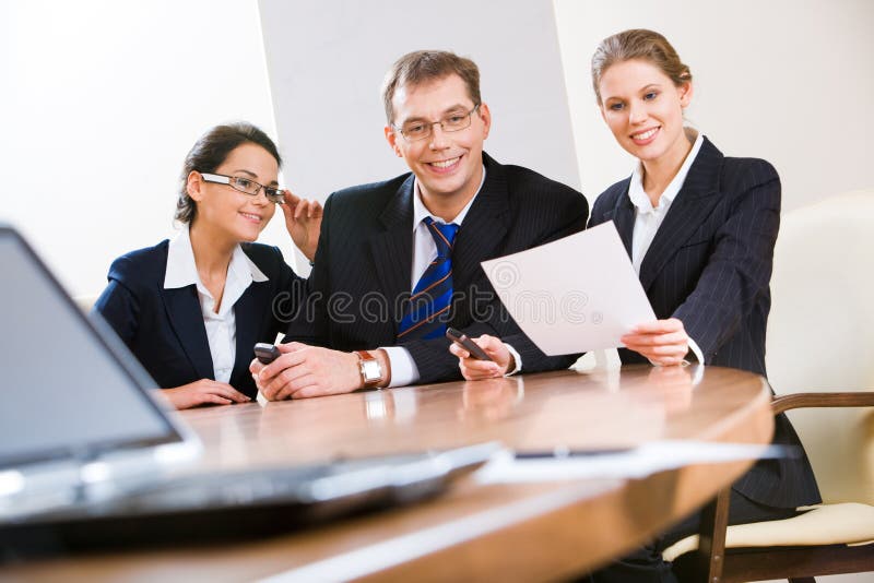 Co-workers Meeting at Table in Conference Room Stock Image - Image of ...