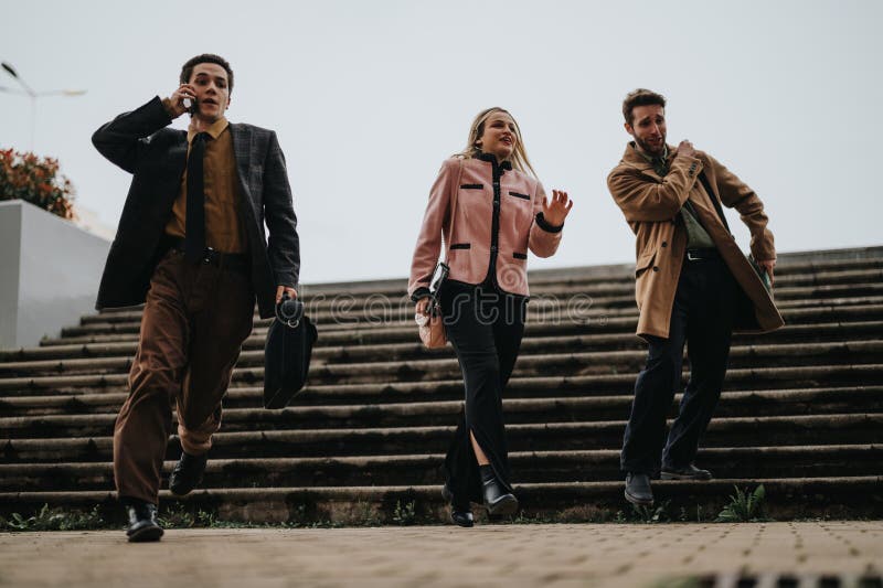 Dynamic Business Team Walking Outdoors, Discussing Work on the Go Stock ...