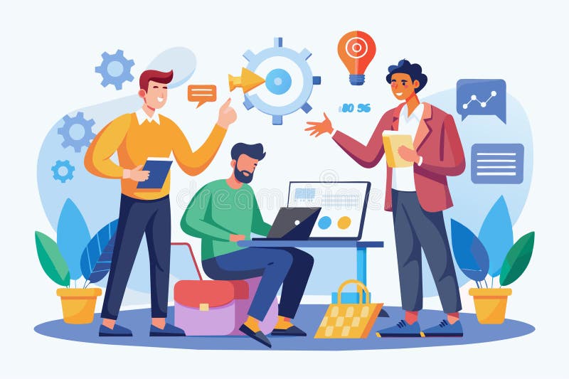 Three Professionals Discuss Business Strategies while Using a Laptop ...