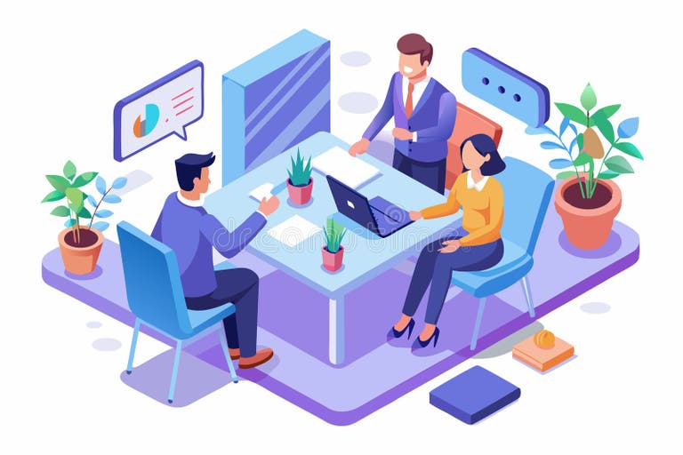 Three Professionals Engage in a Structured Interview at a Modern Office ...