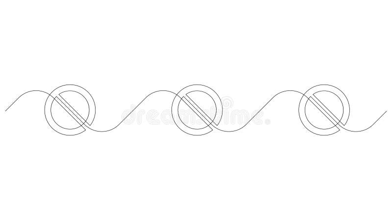 Three Prohibition Signs in a Row Continuous One Line Drawing. Single ...