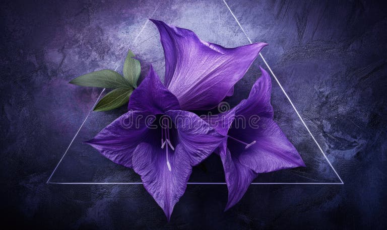 Three Purple Flowers are in a Triangular Shape Stock Photo - Image of ...