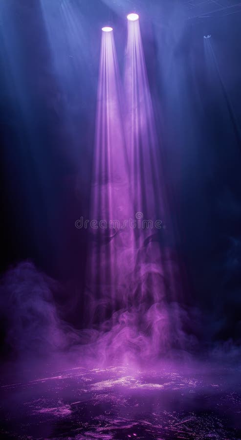 Three Purple Lights Shining on a Dark Water Surface Stock Photo - Image ...