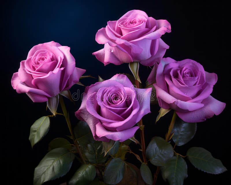 Three Purple Roses in a Vase on a Dark Background Stock Illustration ...