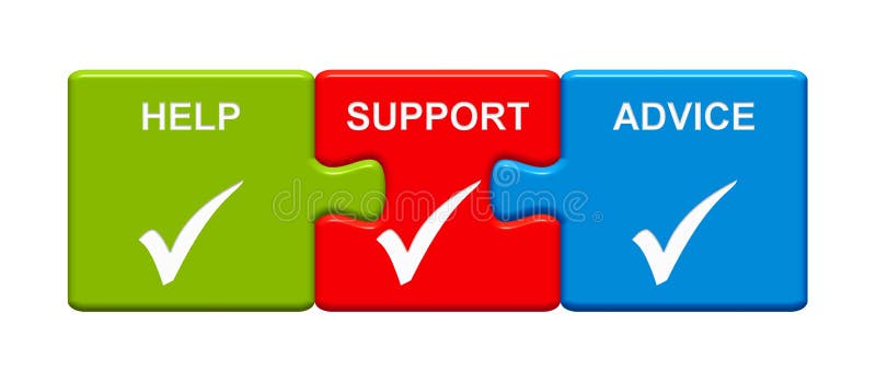 3 Puzzle Buttons Showing Help Support Advice Stock Illustration ...